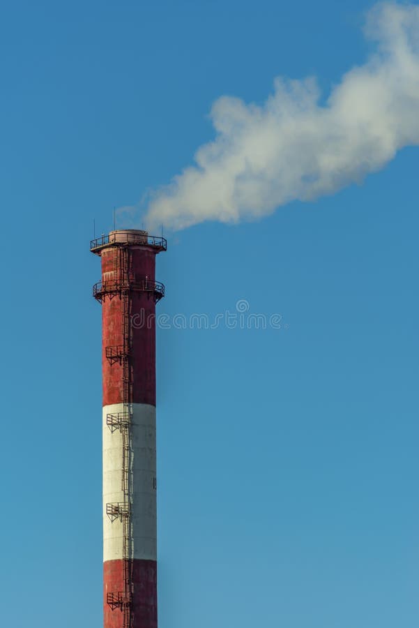 Vertical Image of an Industrial Chimney with White Smoke Causing Air ...