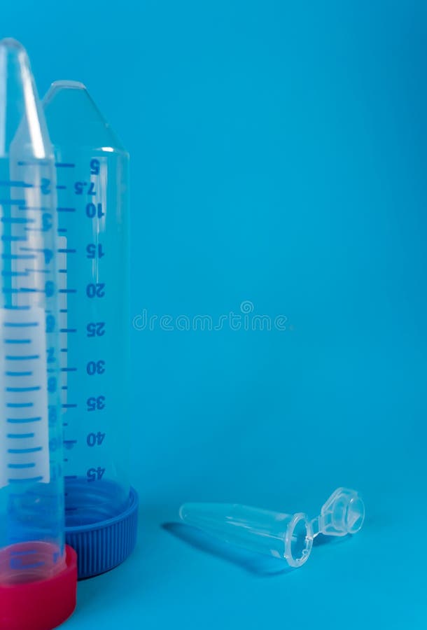 Vertical Image of Laboratory Tubes, with Blue Background and Copy Space ...
