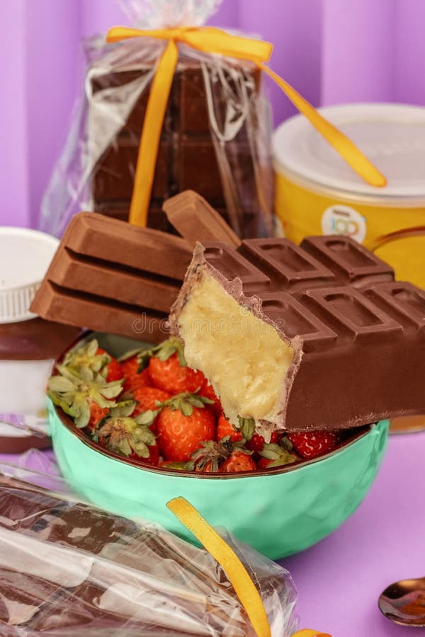 A Vertical Shot of a Big Chocolate Bar with a Filling Stock Photo ...