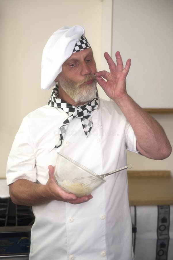 Mature Chef Sneezing Over Food Ingredients Stock Photo - Image of ...