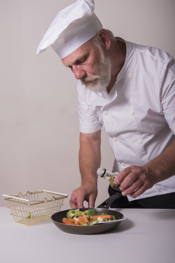 Mature Chef Sneezing Over Food Ingredients Stock Photo - Image of ...