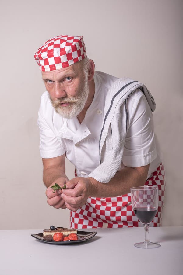 Mature Chef Sneezing Over Food Ingredients Stock Photo - Image of ...