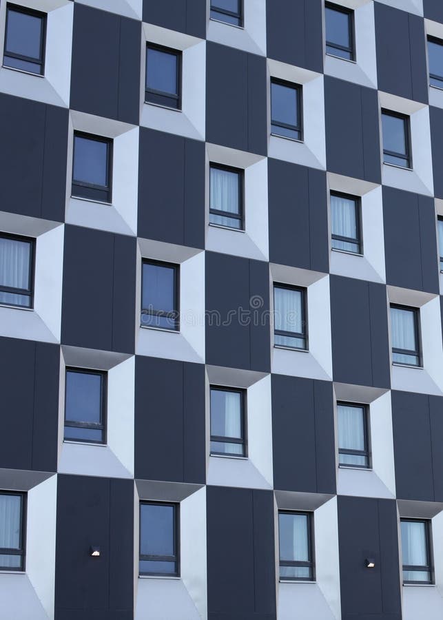 Vertical Image of a Modern Building Black White Square Windows, Perfect ...