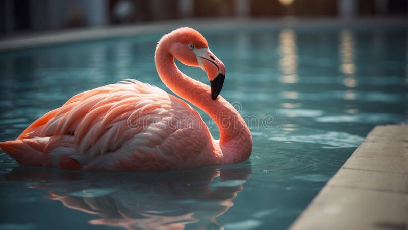 Vertical Image of a Pink Flamingo Float in a Swimming Pool. Stock ...