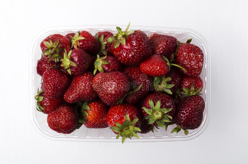 Top View of Fresh Juicy Strawberries in the Plastic Container, White ...