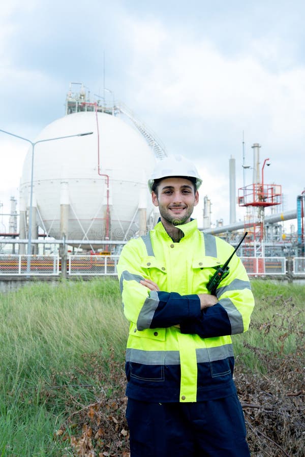 Vertical Image and Portrait of Engineer or Technician Worker Stand with ...
