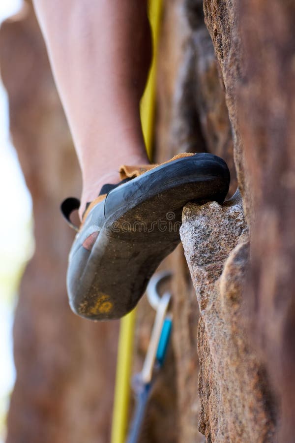 Vertical Image of a Rock Climber S Foot on a Protruding Rock Stock ...