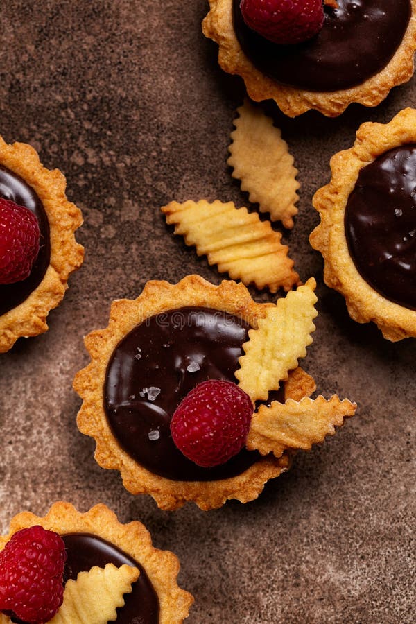 Vertical Image of Salted Chocolate Mini Tarts with Chocolate Ganache ...