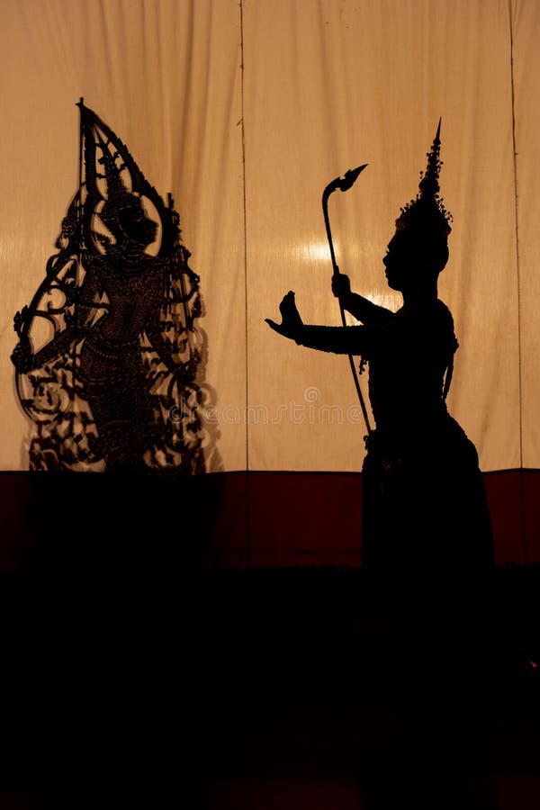 Vertical Image Silhouette of Khon or Mask Dance Player Stand with ...