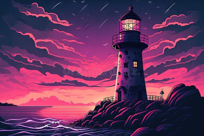 Vertical Image of a Stunning Lighthouse Sight at Dusk with a Purple Sky ...