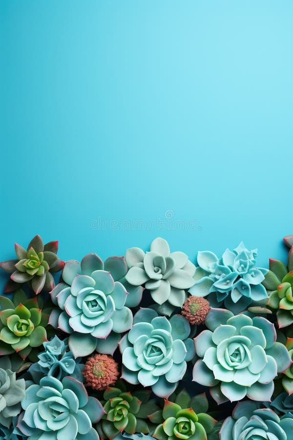 Vertical Image Succulent Frame on Blue Background Top View, Beautiful ...