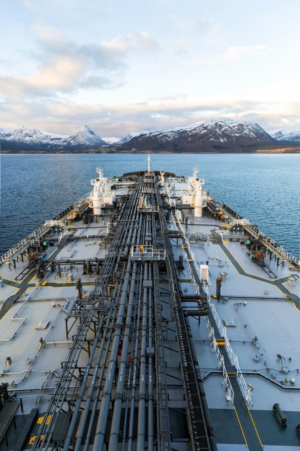 Deck of Crude Oil Tanker with Cargo Pipeline. Stock Image - Image of ...