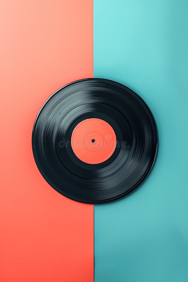 Vertical Image Top View One Vinyl Record on Blue and Red Background ...