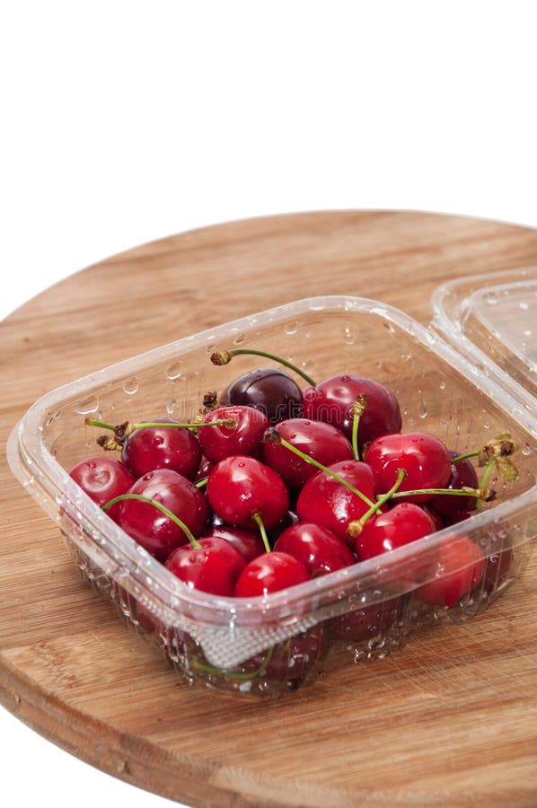 Vertical Image with Washed Cherries and Packed in a Transparent Box ...