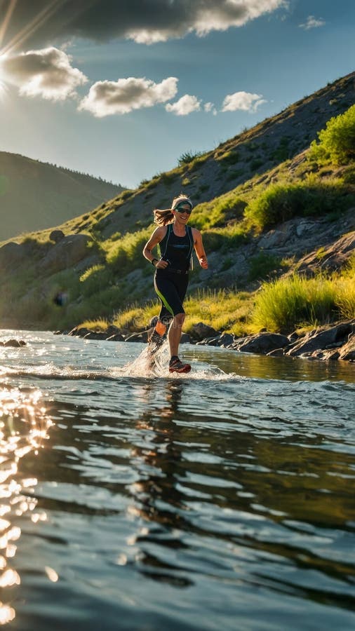 Vertical Image of a Woman Practicing Trail Running on a Mountain Stock ...