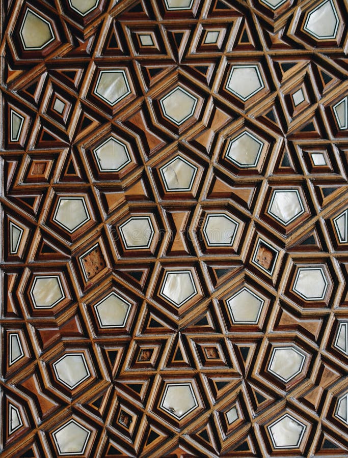 Vertical Image of a Wooden Wall with Detailed Geometric Design Stock ...
