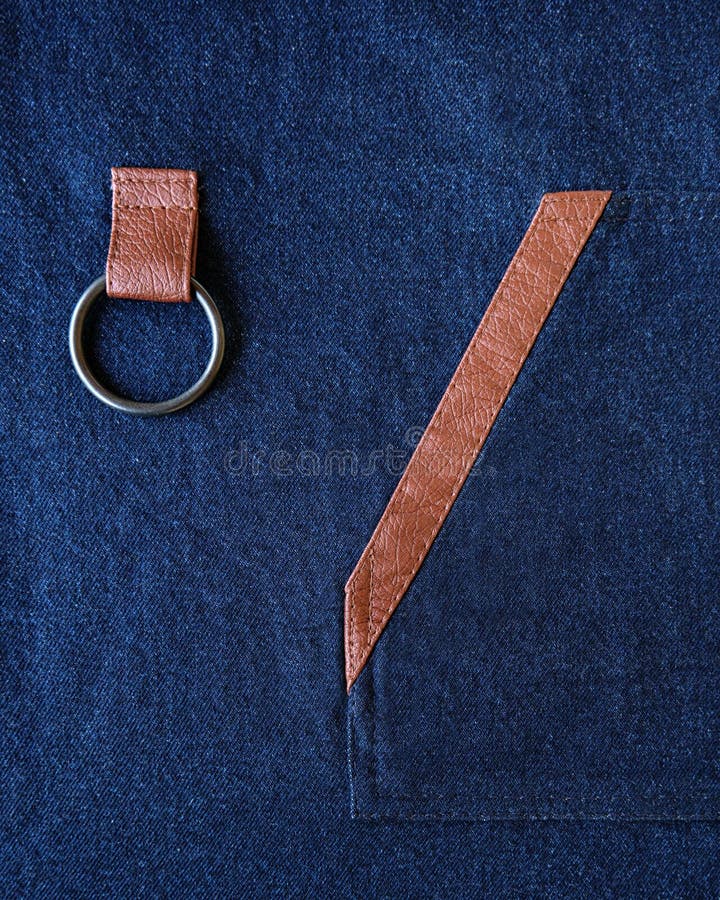 Vertical Images Close-up of Dark Blue Cotton Fabric with Beige Leather ...