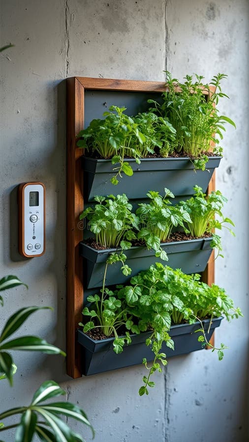 Vertical Indoor Herb Garden with Smart Irrigation System on Concrete ...