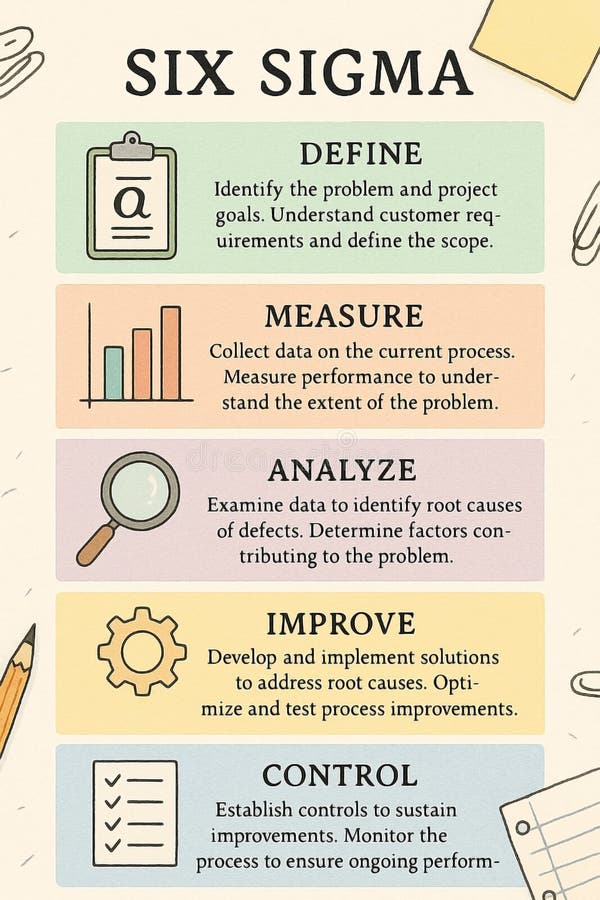 Vertical Infographic Explaining Six Sigma DMAIC Methodology with Simple ...