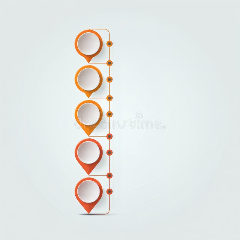 A Vertical Infographic Timeline with Five Orange Map Pin Steps Stock ...