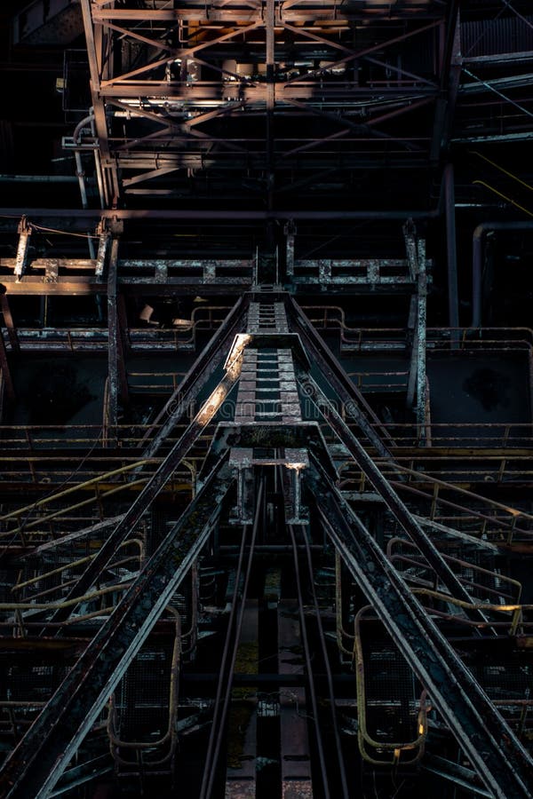 Vertical Inside Factory View with Chaotic Iron Constructions, Liege ...