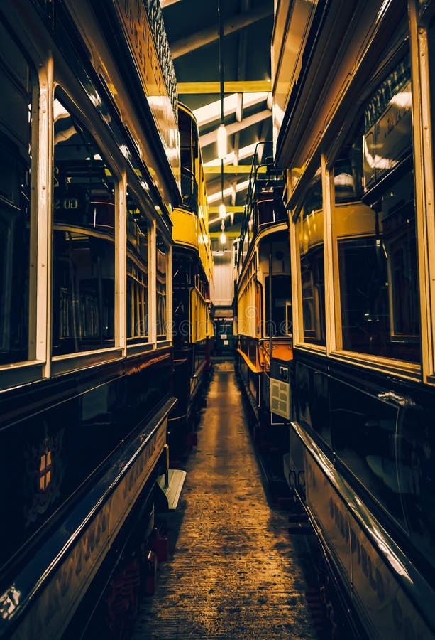 Vertical Inside Shot of the Express Train Corridor with Lights and ...