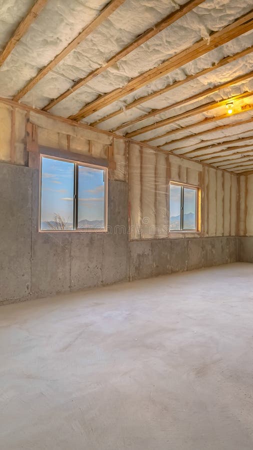 Vertical Interior of Home Construction Ready for Cladding Stock Photo ...