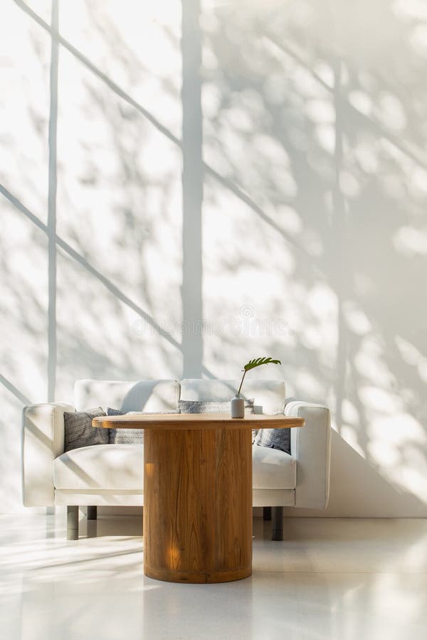 Vertical Interior of Living Room with Couch and Wooden Coffee Table ...