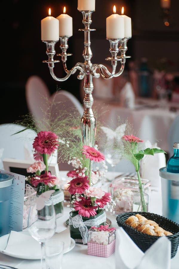 Vertical Interior Shot of a Wedding Ceremony Dinner Stock Photo - Image ...