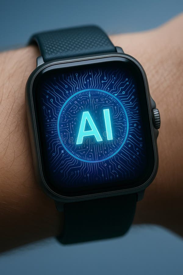 VeA Close-up View of a Smartwatch on a Wrist, Displaying a Vibrant Blue ...