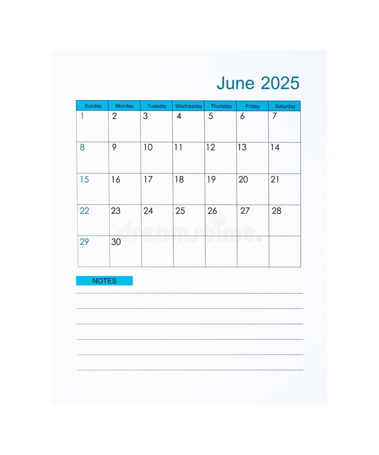 The Vertical of June 2025 Calendar Page for 2025 Year Isolated on White ...