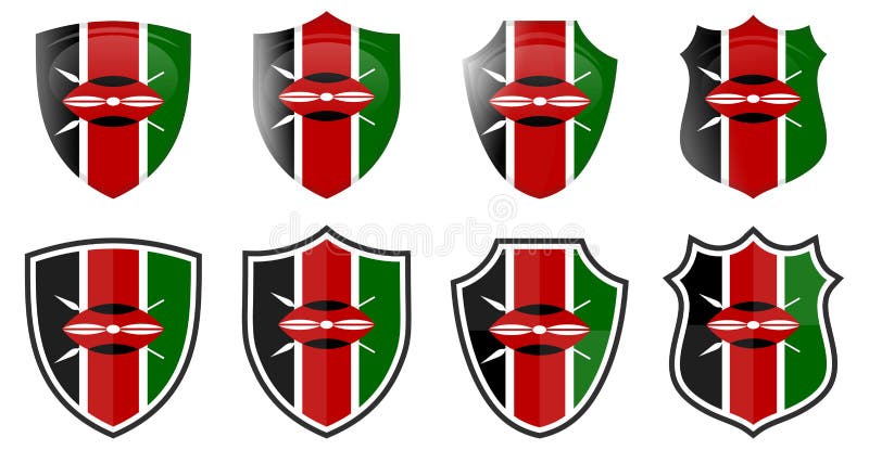 Vertical Kenya Flag in Shield Shape, Four 3d and Simple Versions ...
