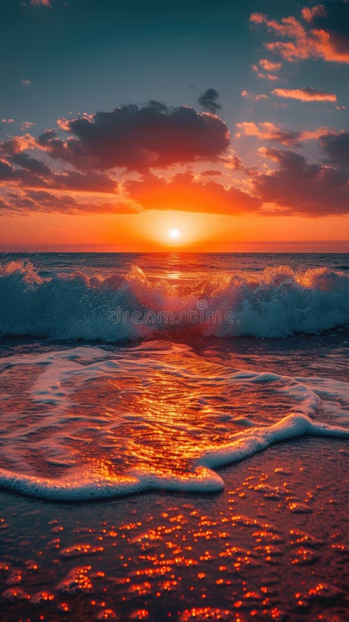 Vertical Landscape of Calm Sea and Ocean Water with Clouds Stock ...