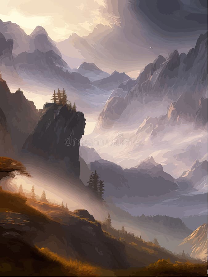 Vertical Landscape with Mountains and River. Beautiful Mountain Range ...