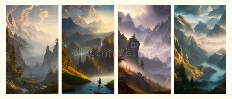 Vertical Landscape with Mountains and River. Beautiful Mountain Range ...