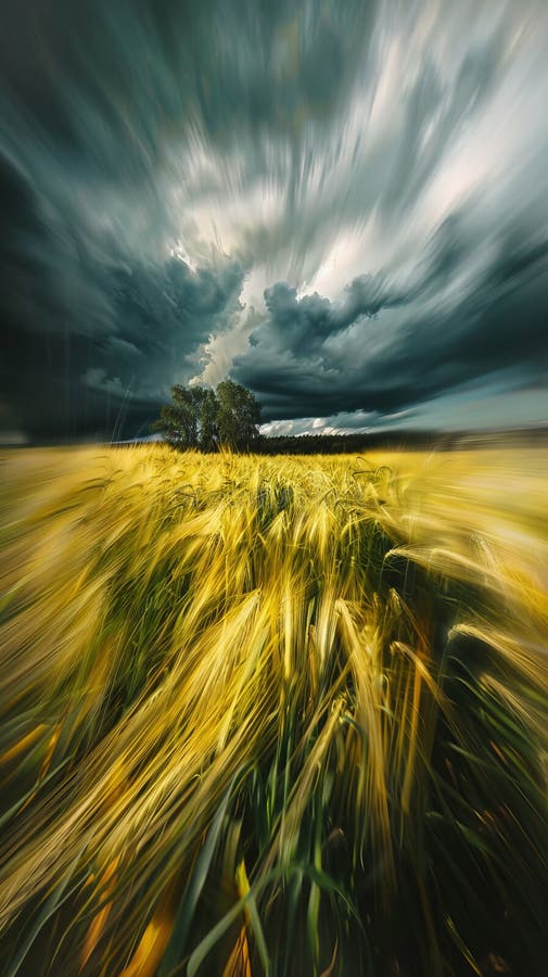 Vertical Landscape Wind-Swept Wheat Field Under Dramatic Sky Stock ...