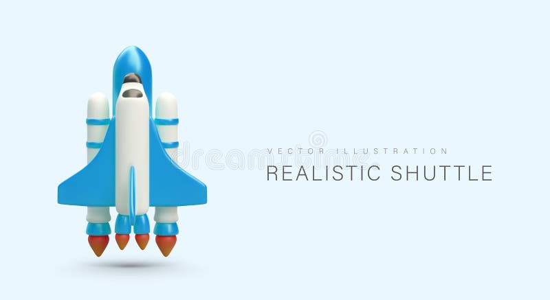 Vertical Launch of Realistic Shuttle. Spacecraft with Rocket Engines ...