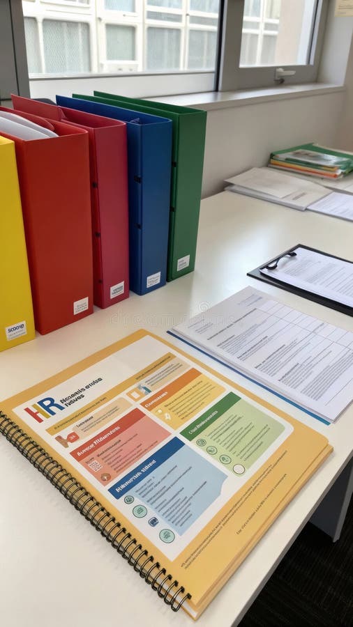 Vertical Layout of HR Training Materials Arranged Neatly on an Office ...