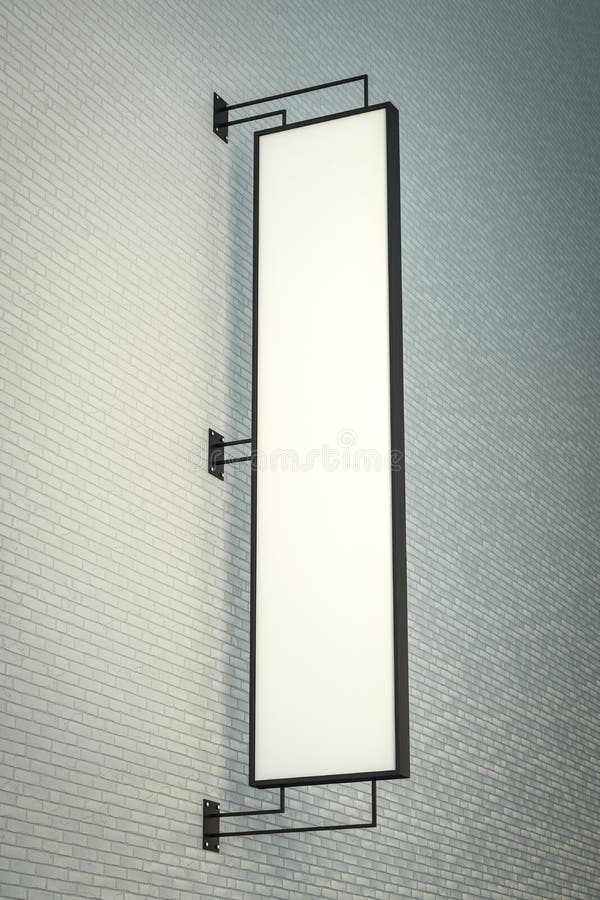 Vertical Light Box Signage on Brick Wall Stock Illustration ...