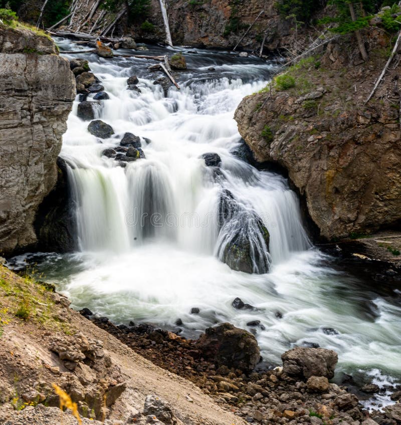 Vertical Light Exposure Shot of Firehole Falls Waterfall Flowing ...