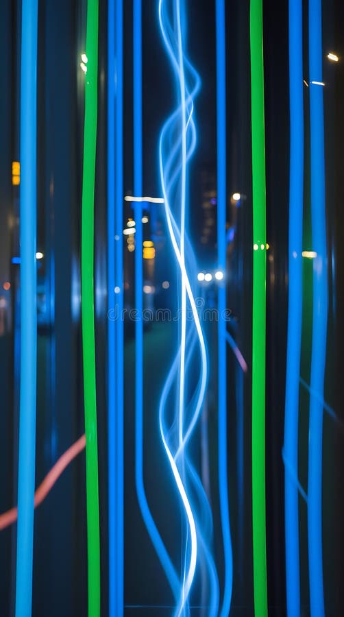 Vertical Light Trails in Blue and Green Create Dynamic Patterns Against ...