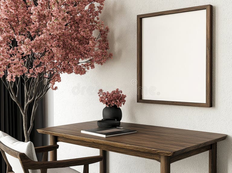 A Vertical, Light-wood, Thin Rectangular Frame Mounted on a White ...