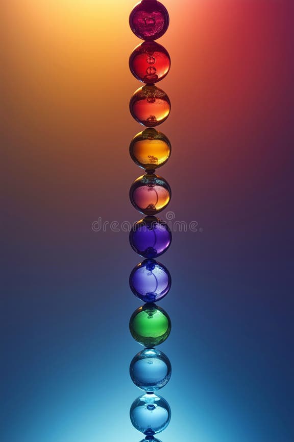 A Vertical Line of Aligned Chakras Represented by Glowing Orbs on a ...