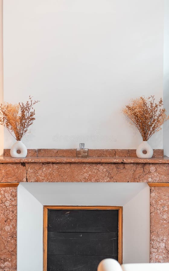 Vertical of a Living Room Chimney Decor with Marble Stock Image - Image ...