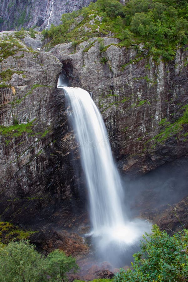 Vertical Long Exposure Shot of the Manafossen Waterfall Stock Image ...