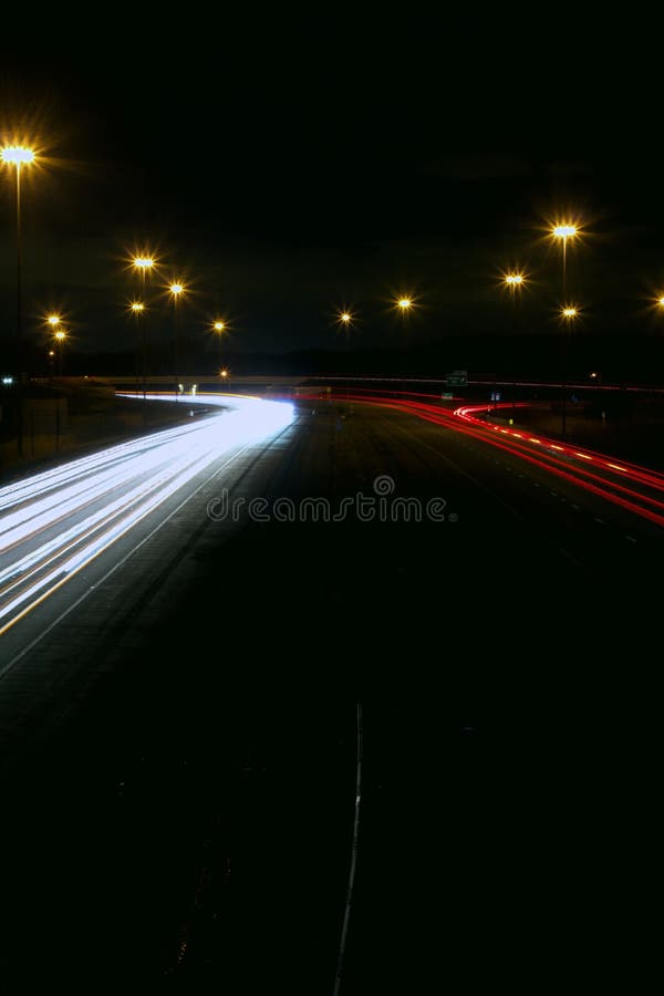 Vertical Long Exposure of Traffic Lights at Night Stock Image - Image ...