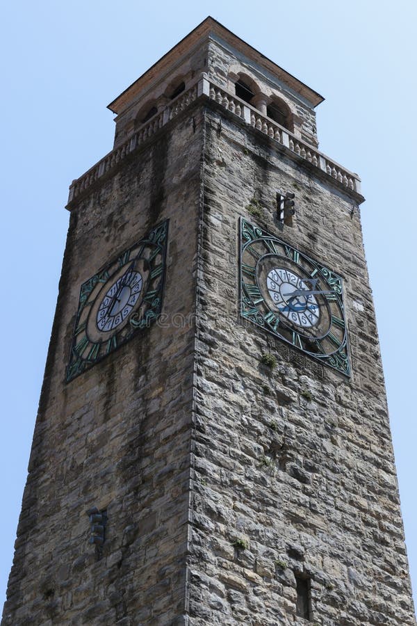 Vertical Low Angle Closeup View of the Italian Old Clock Tower Stock ...