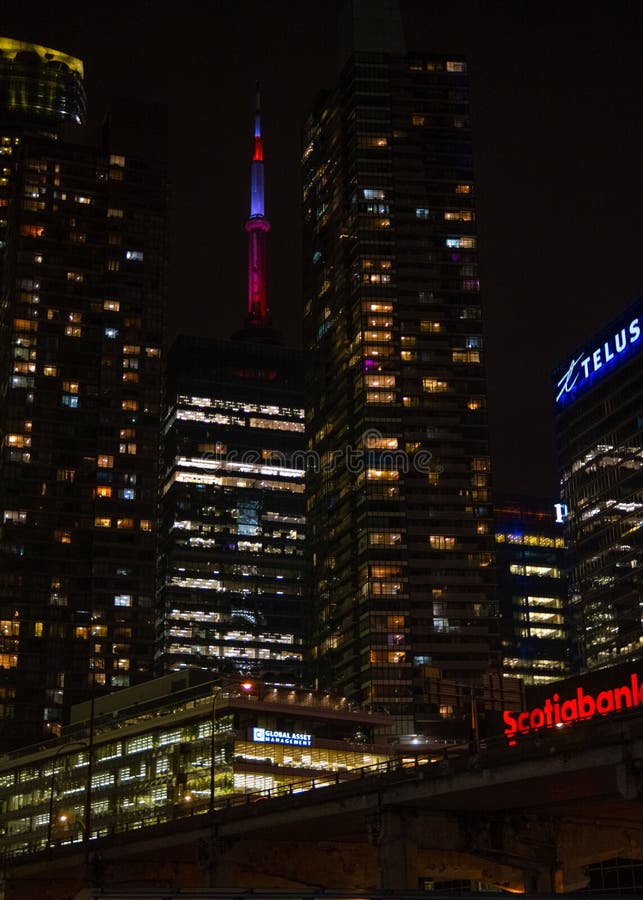 Vertical Low Angle of the CV Tower Surrounded by Skyscrapers in Toronto ...