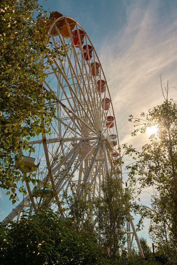 Vertical Low Angle of a Ferris Wheel with Empty Seats at Dreamland ...