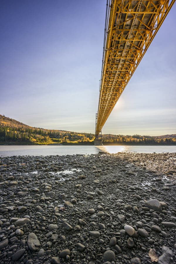 Vertical Low Angle Shot of a Bridge Over the Dunvegan River in Alberta ...